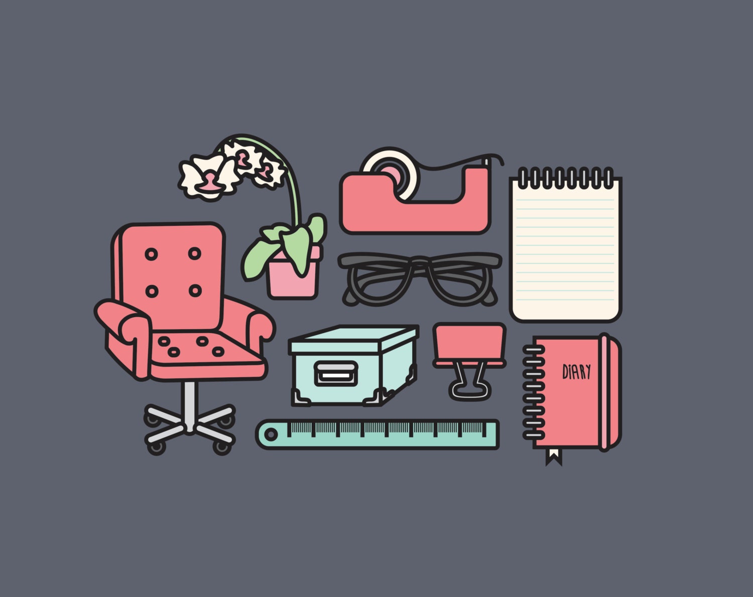 Premium Vector Clipart Kawaii Office Clipart Kawaii Work | Etsy