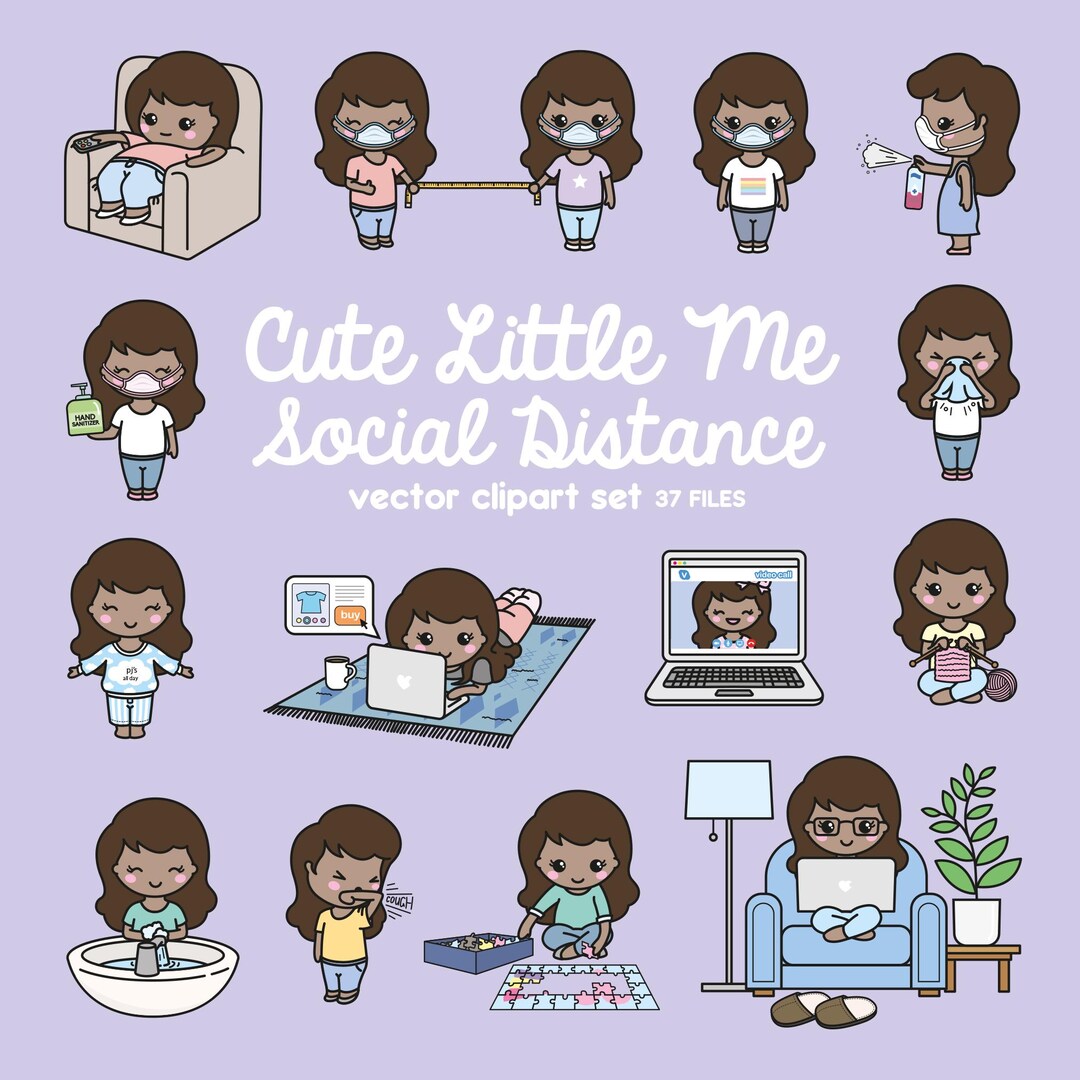Premium Vector Clipart - Kawaii Girl - Cute Little Me Social Distancing ...