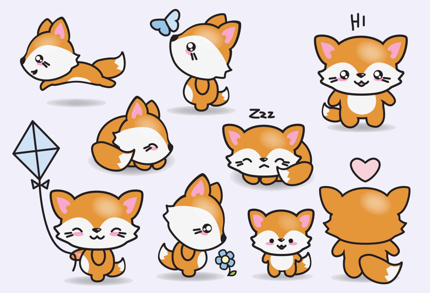 Premium Vector Clipart Kawaii Foxes Cute Foxes Clipart Set - Etsy