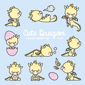 Premium Vector Clipart - Kawaii Yellow Dragon - Cute Baby Dragons ...