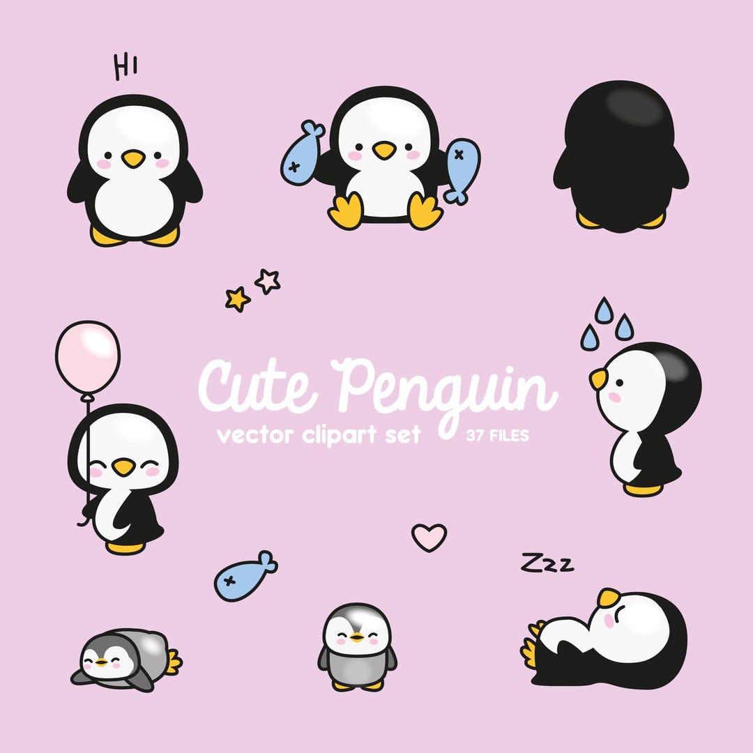 Premium Vector Clipart - Kawaii Penguins - Cute Penguins Clipart Set ...