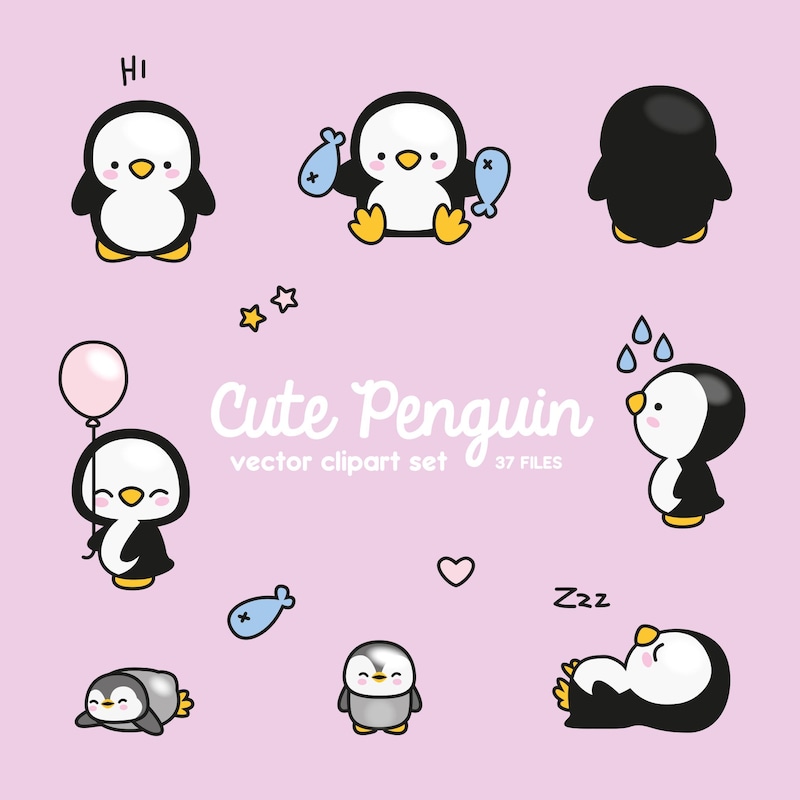 Cute Penguin Clipart - Etsy