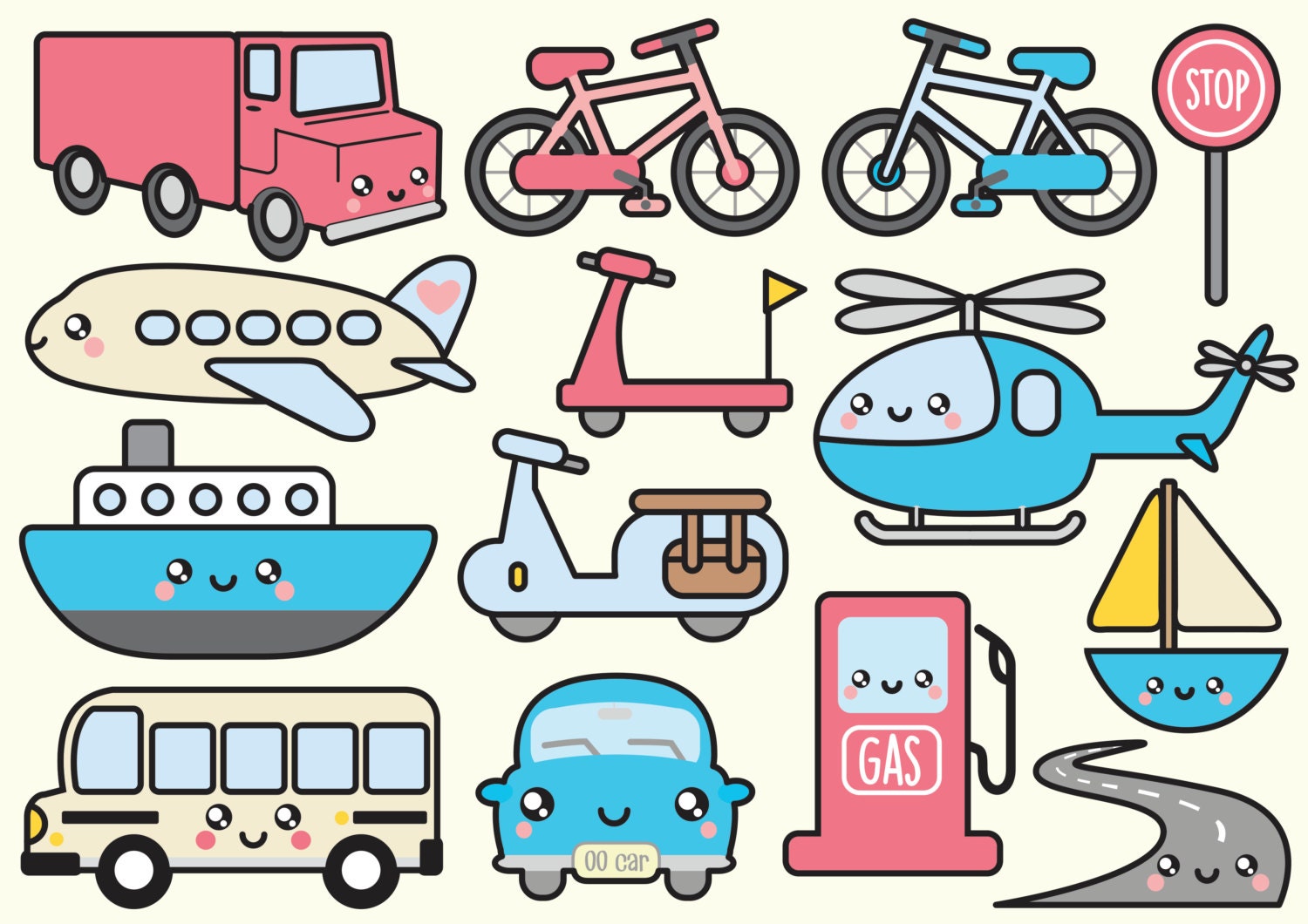 Premium Vector Clipart Kawaii Transport Clipart Kawaii - Etsy Canada