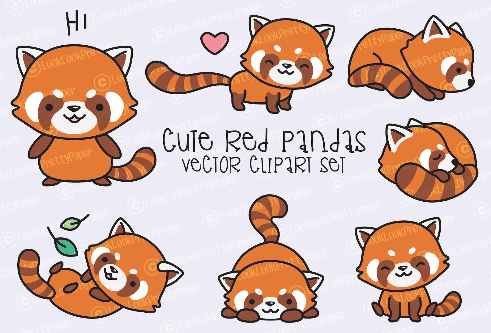 Premium Vector Clipart Kawaii Red Pandas Cute Red Panda | Etsy