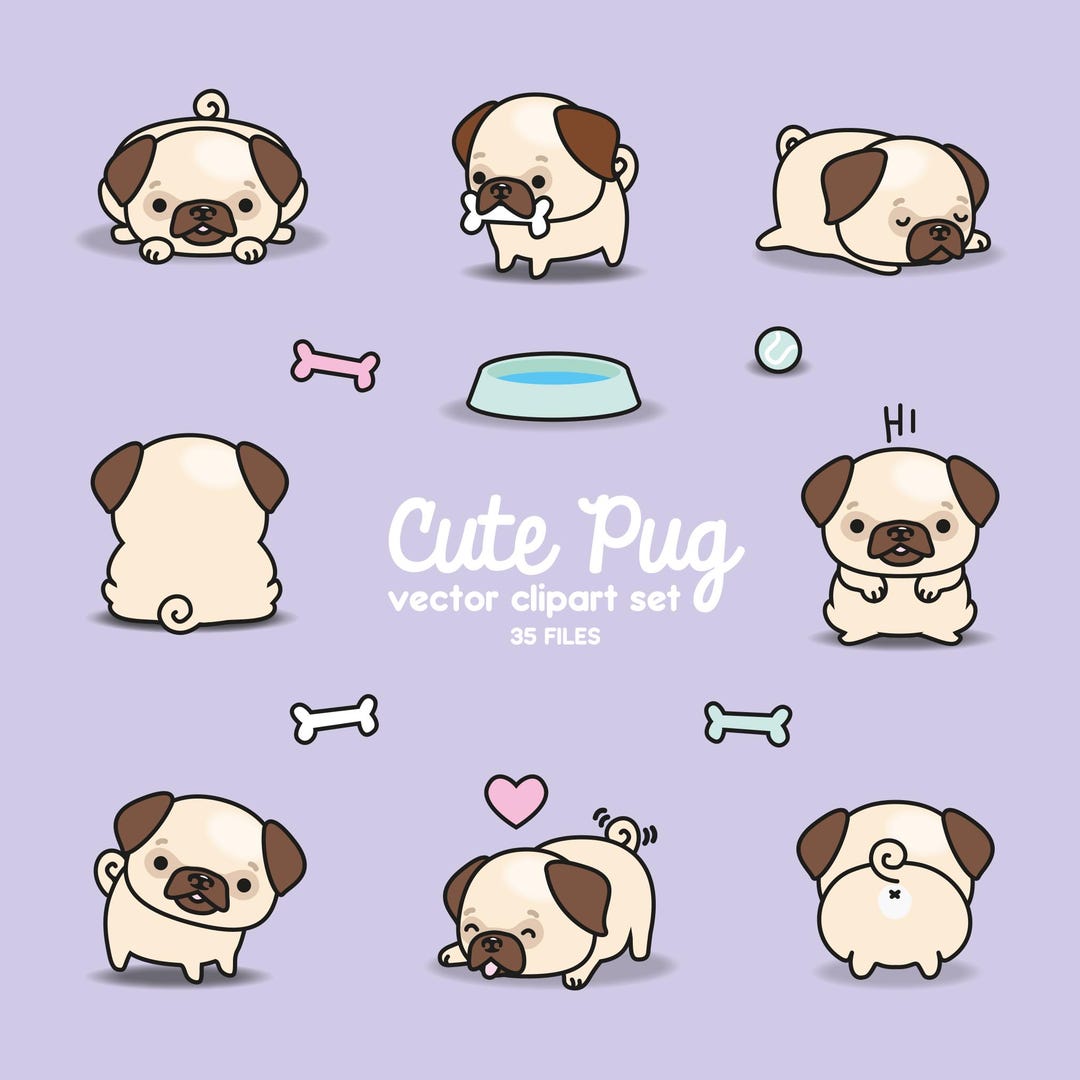 Premium Vector Clipart - Kawaii Pugs - Cute Pugs Clipart Set - High ...