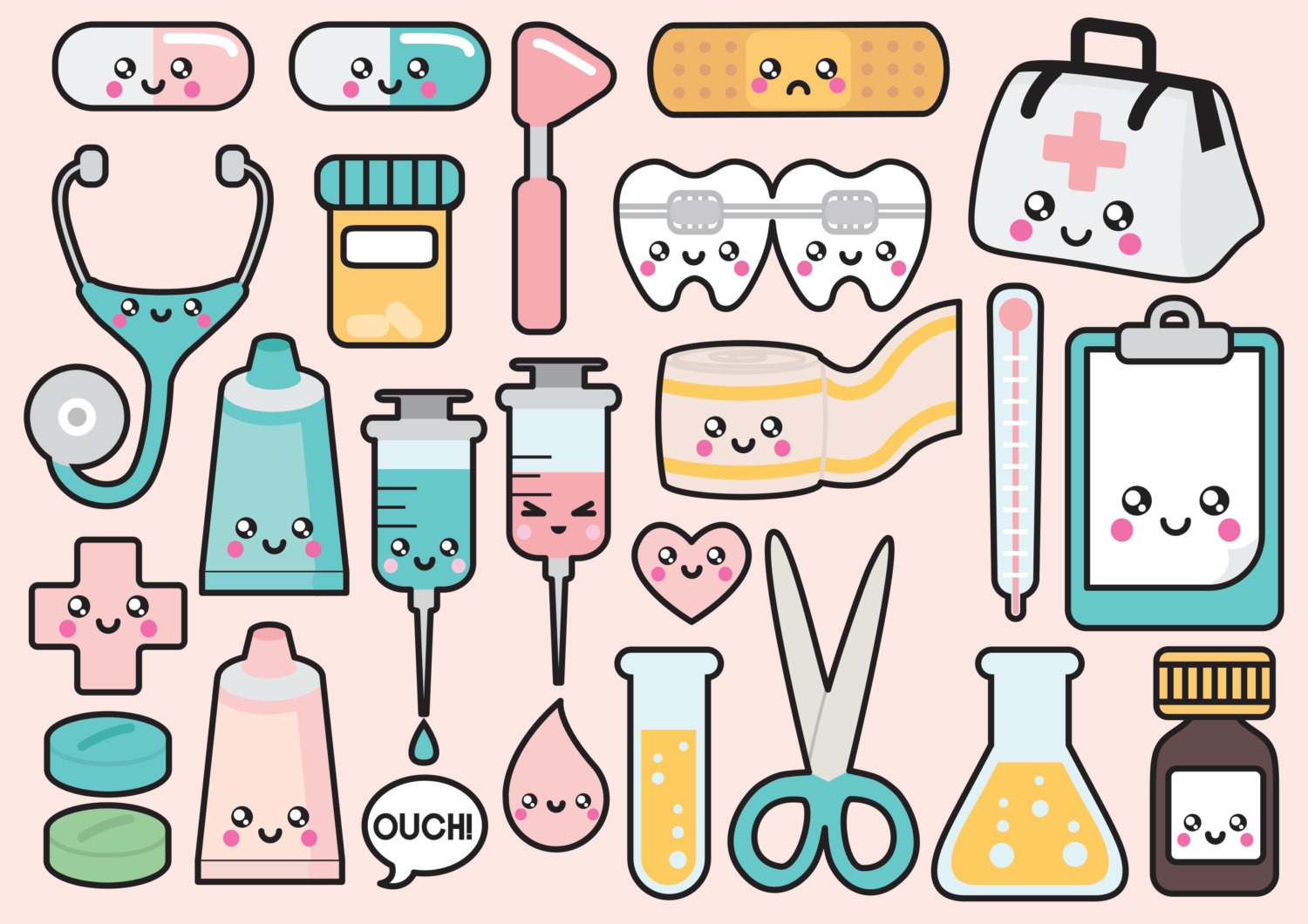 Premium Vector Clipart Kawaii Doctor Clipart Kawaii Clip - Etsy