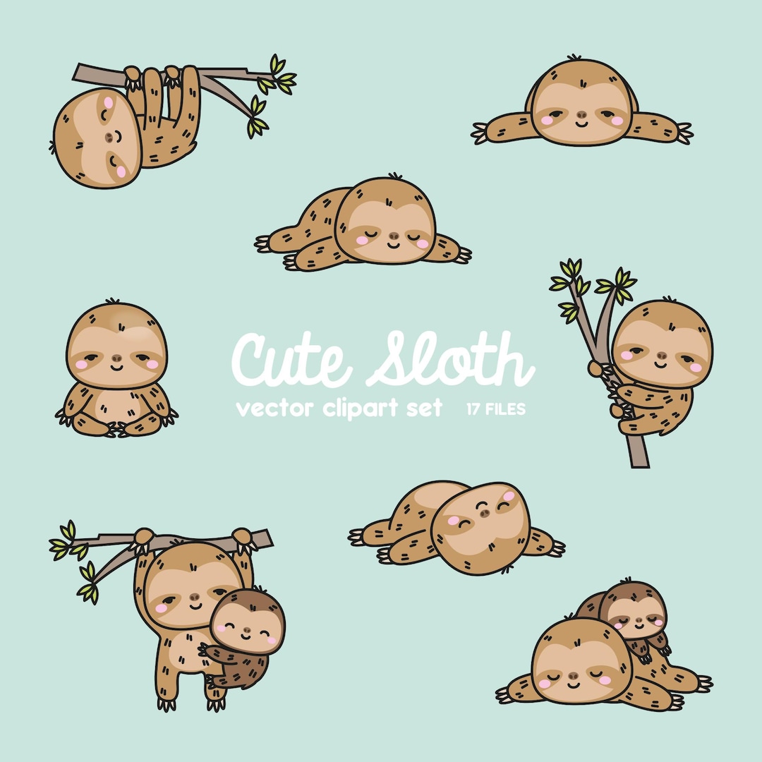 Premium Vector Clipart - Kawaii Sloth - Cute Sloths Clipart Set - High ...