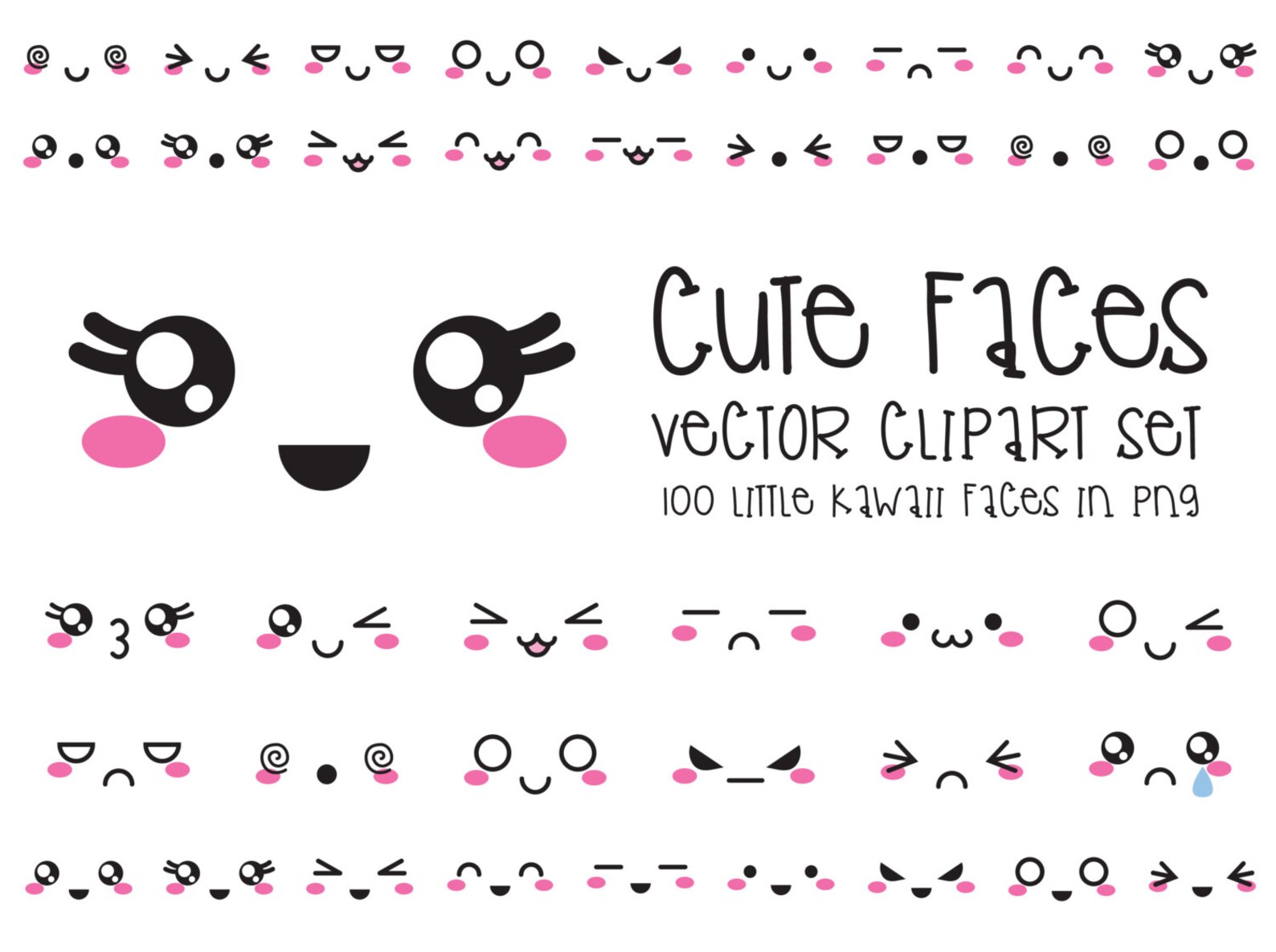 Premium Vector Clipart Kawaii Faces Cute Faces Clipart Set - Etsy