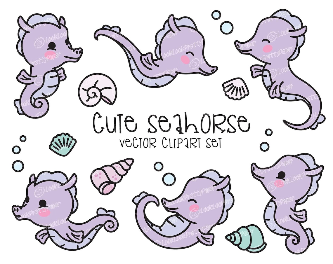 Premium Vector Clipart Kawaii Sea Horse Cute Seahorse - Etsy