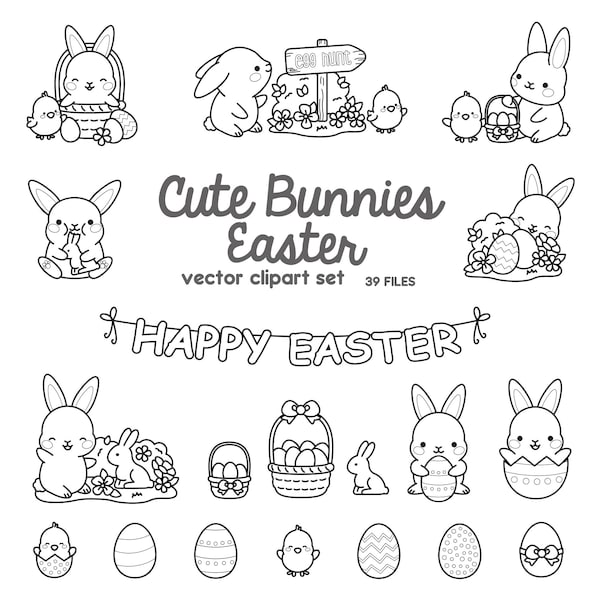 Black and White Easter Clipart - Etsy