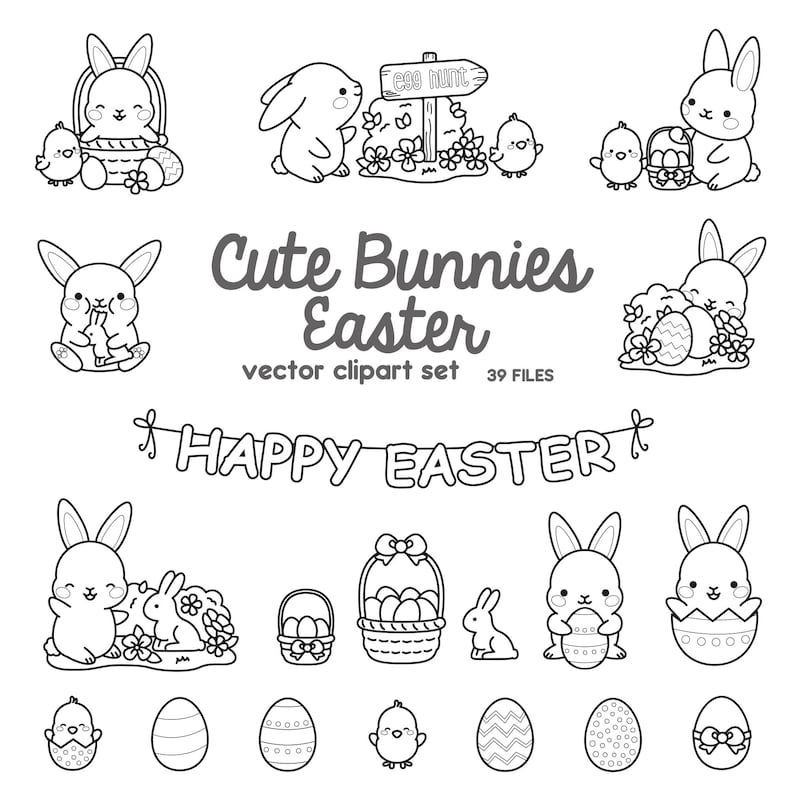 Black and White Easter Clipart - Etsy
