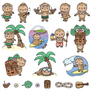 Premium Vector Clipart - Kawaii Sloth - Cute Sloths in Hawaii Clipart ...
