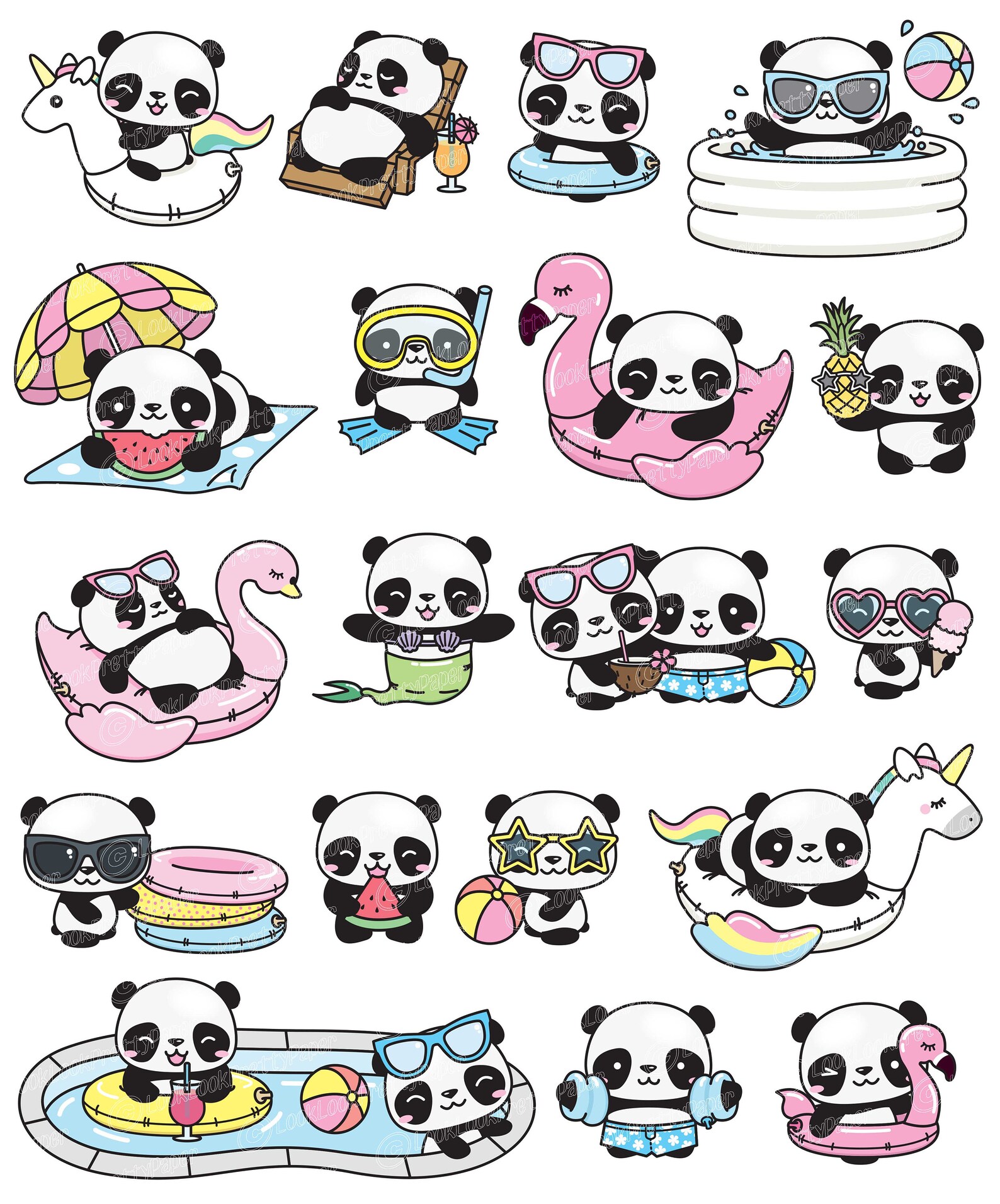 Premium Vector Clipart Kawaii Panda Cute Panda Pool Party | Etsy