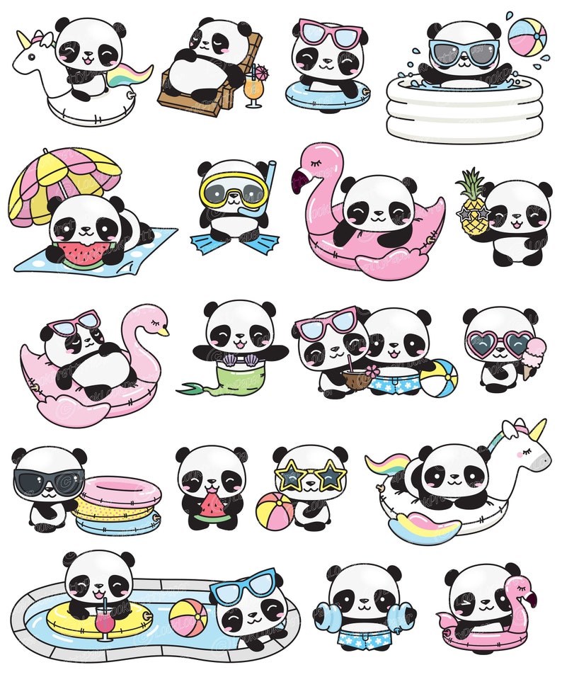 Premium Vector Clipart Kawaii Panda Cute Panda Pool Party | Etsy