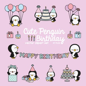 Premium Vector Clipart Kawaii Birthday Penguins Cute Birthday Penguins ...