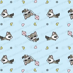 Premium Digital Paper Scrapbooking Paper Kawaii Raccoon Cute Raccoons ...