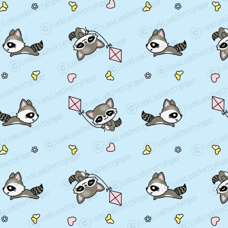 Premium Digital Paper Scrapbooking Paper Kawaii Raccoon | Etsy
