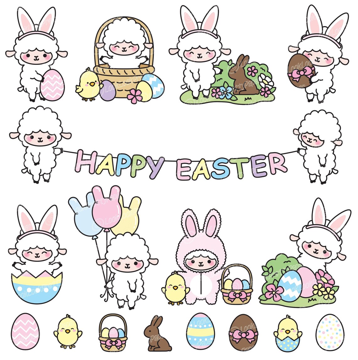 Premium Vector Clipart Kawaii Easter Sheep Cute Easter | Etsy