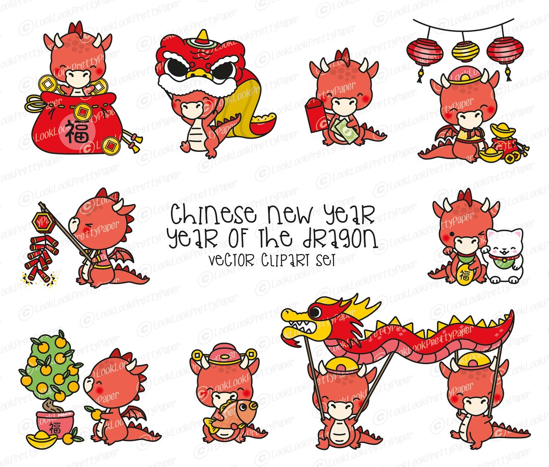 Premium Vector Clipart Kawaii Chinese New Year Cute Year of the Dragon ...