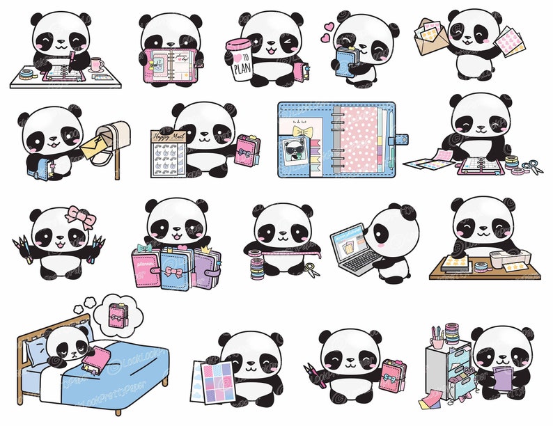 Premium Vector Clipart - Kawaii Panda - Cute Pandas Planner Addict ...