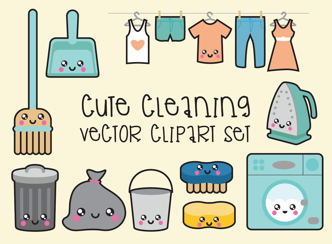 Premium Vector Clipart Kawaii Cleaning Clipart Kawaii Clip Art Set High ...