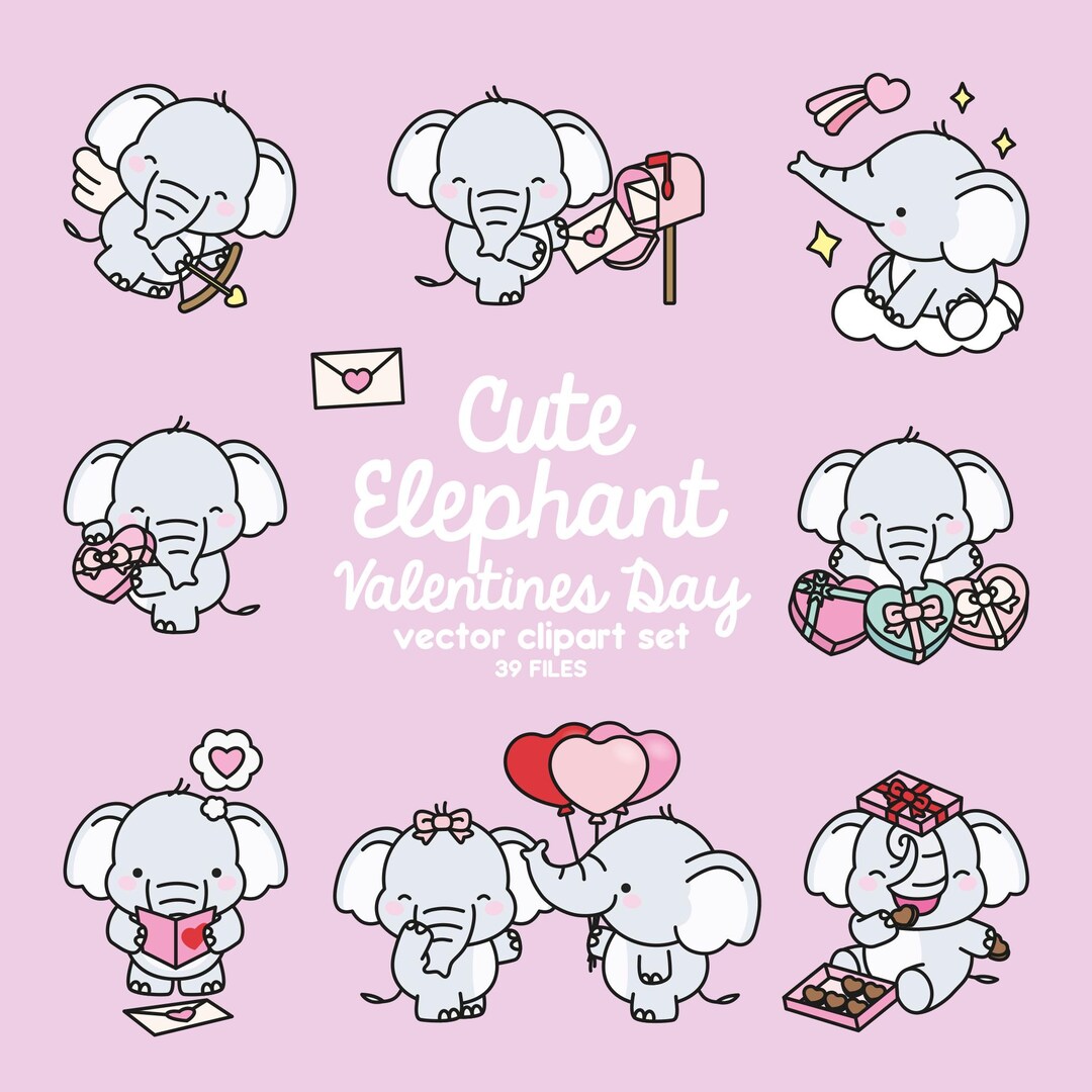 Premium Vector Clipart - Kawaii Valentines Elephants - Valentines Day ...