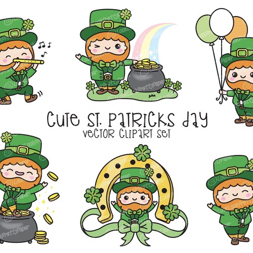 Premium Vector Clipart Kawaii St Patrick's Day Clipart - Etsy
