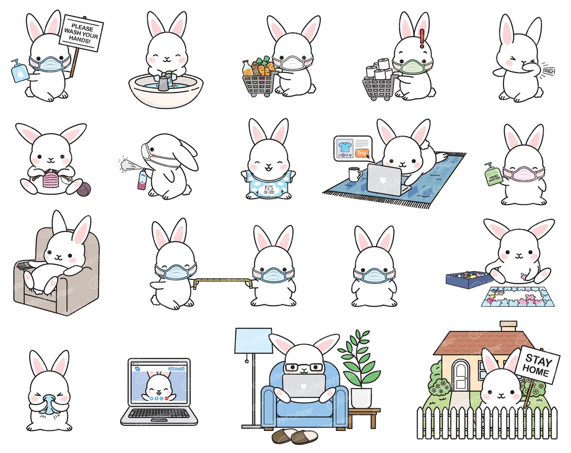 Premium Vector Clipart Kawaii Bunny Cute Bunny Social - Etsy