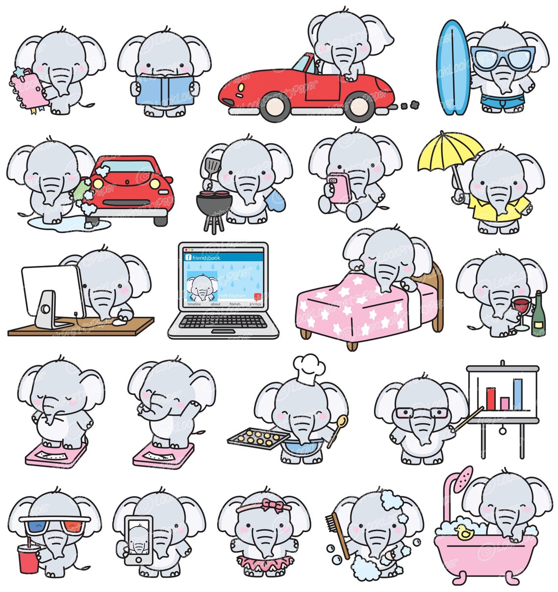 Premium Vector Clipart Kawaii Elephant Cute Elephant - Etsy