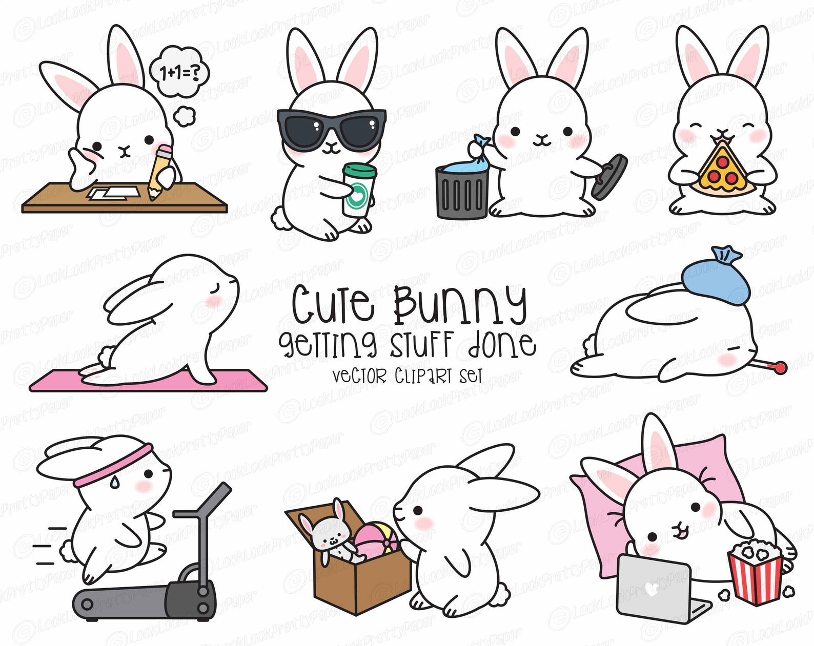Premium Vector Clipart Kawaii Bunny Cute Bunny Planning - Etsy
