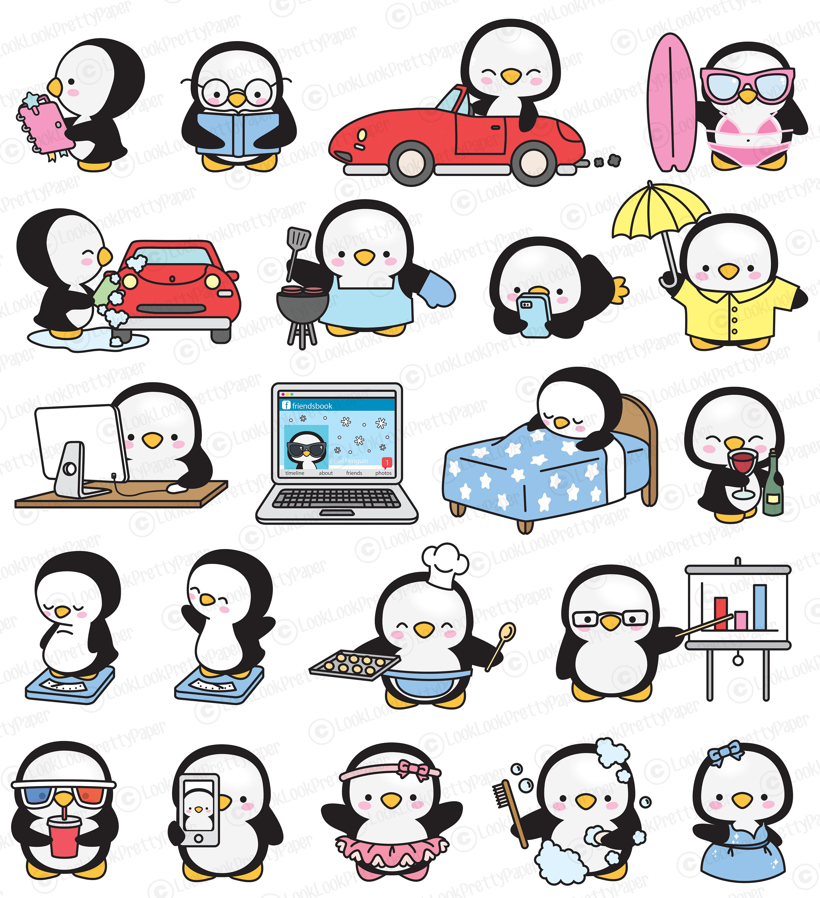 Premium Vector Clipart Kawaii Penguin Cute Penguin - Etsy Canada