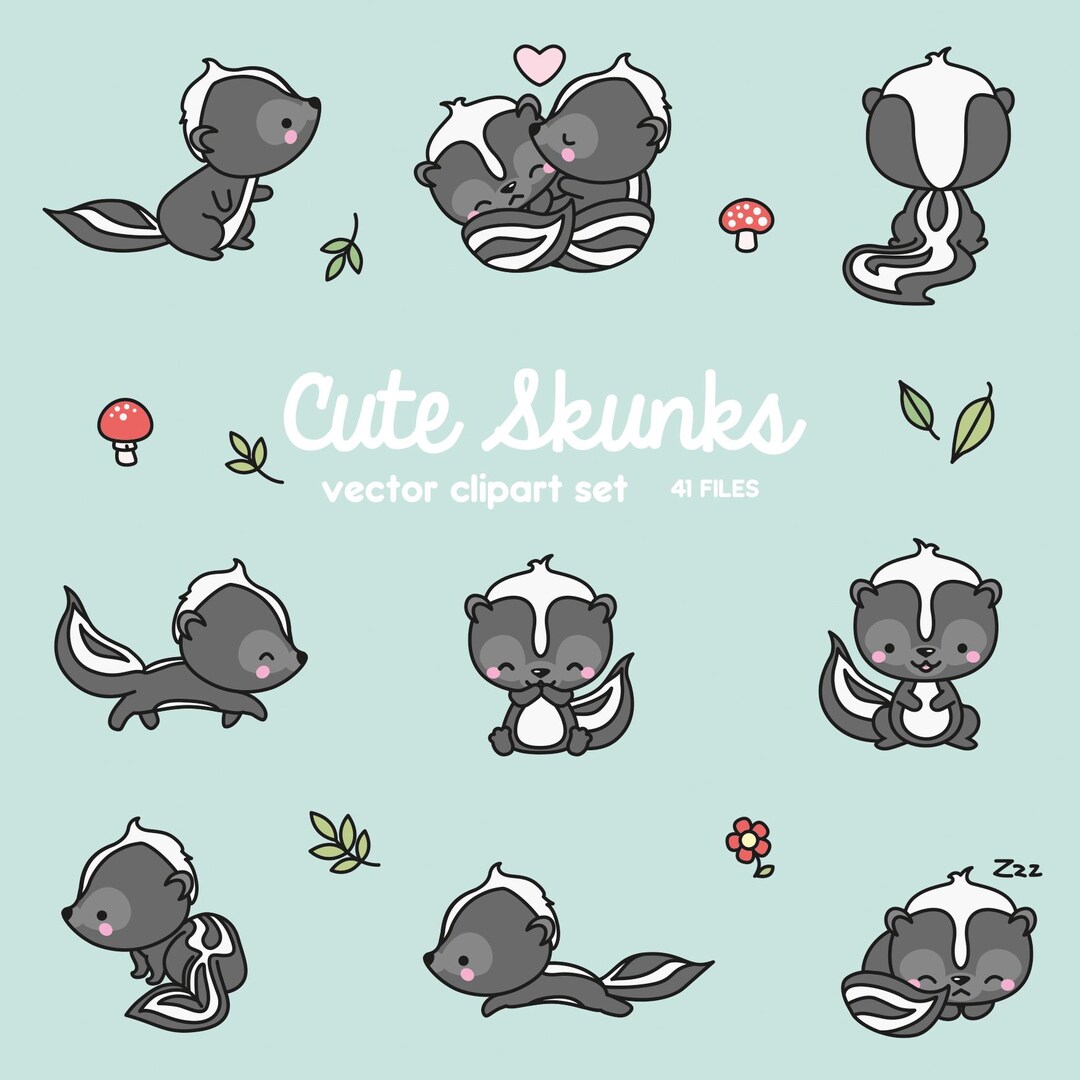 Premium Vector Clipart Kawaii Skunks Cute Skunks Clipart Set High