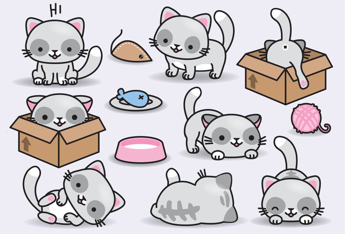 Premium Vector Clipart Kawaii Cats Cute Cats Clipart Set | Etsy