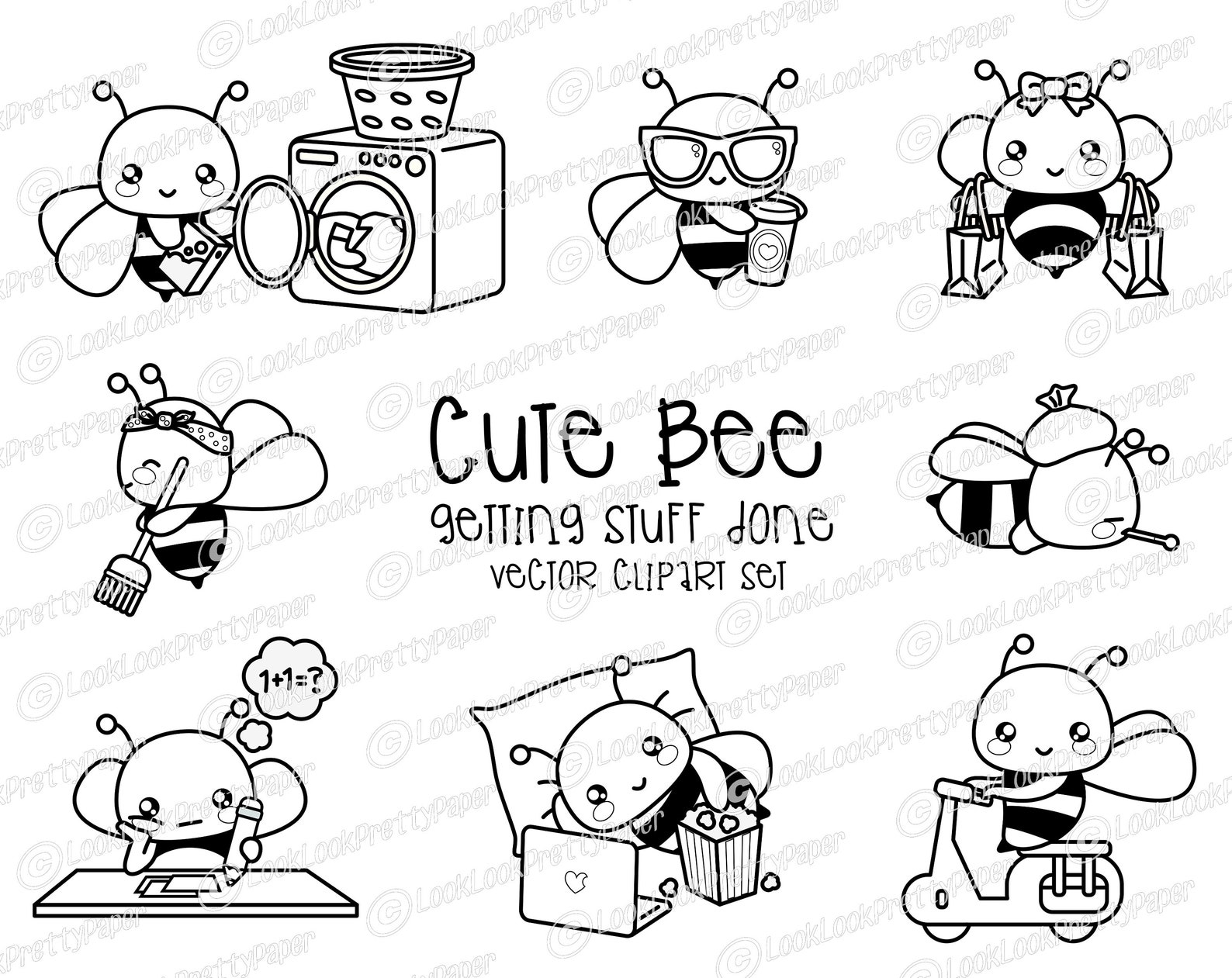 Premium Vector Clipart Kawaii Bee Cute Bees Planning - Etsy