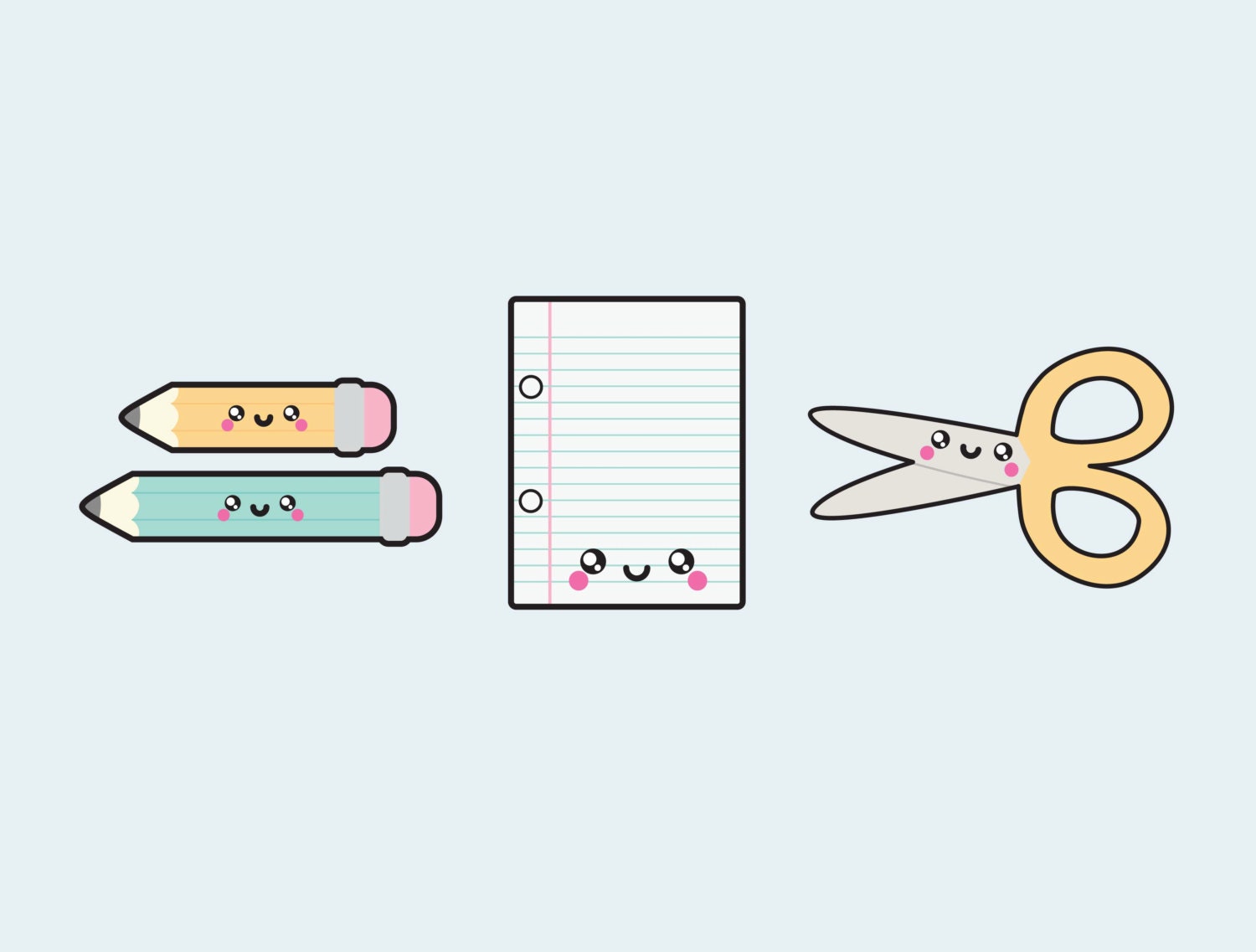 Premium Vector Clipart Kawaii Back to School Clipart | Etsy