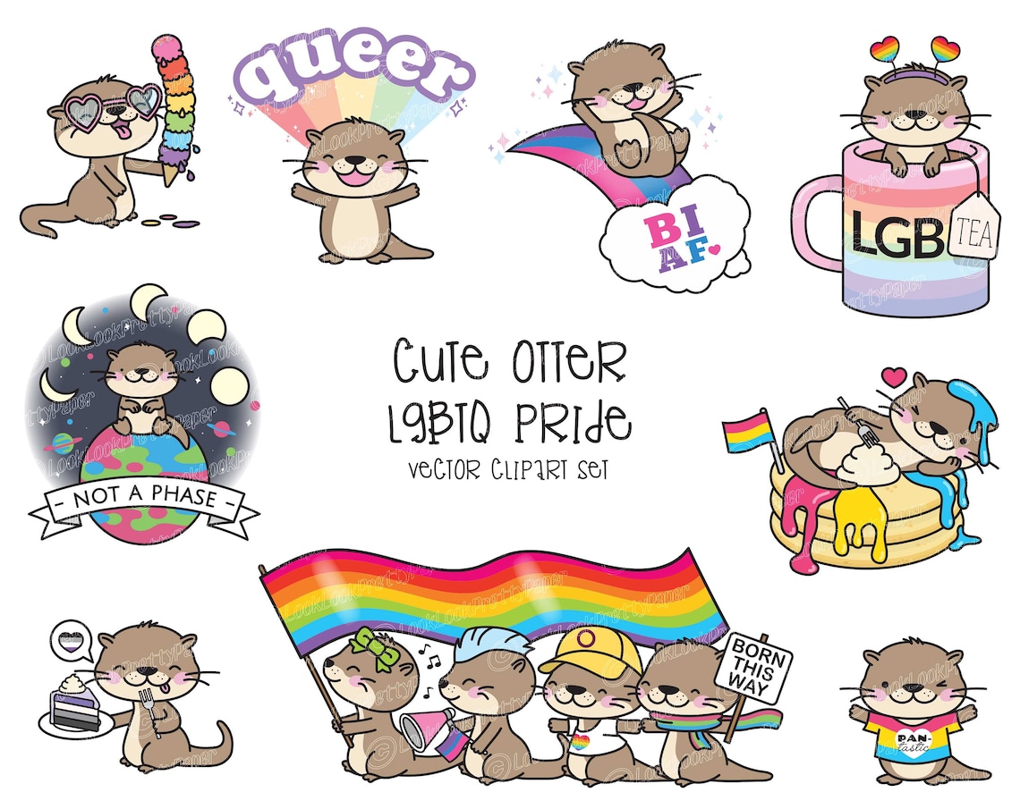 Premium Vector Clipart Kawaii LGBTQ Pride Otter Cute Otter | Etsy