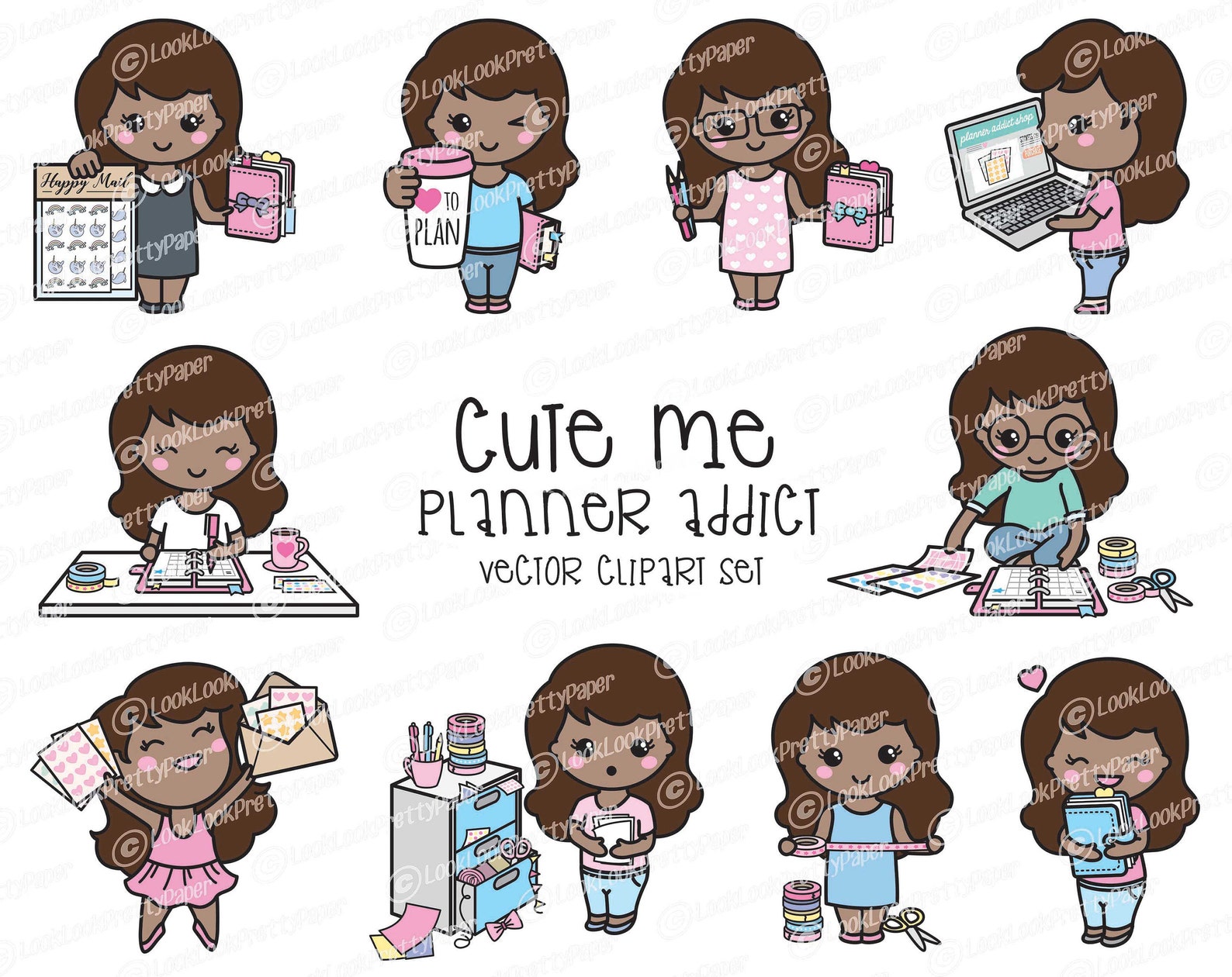 Premium Vector Clipart Kawaii Me Cute Me Planner Addict - Etsy