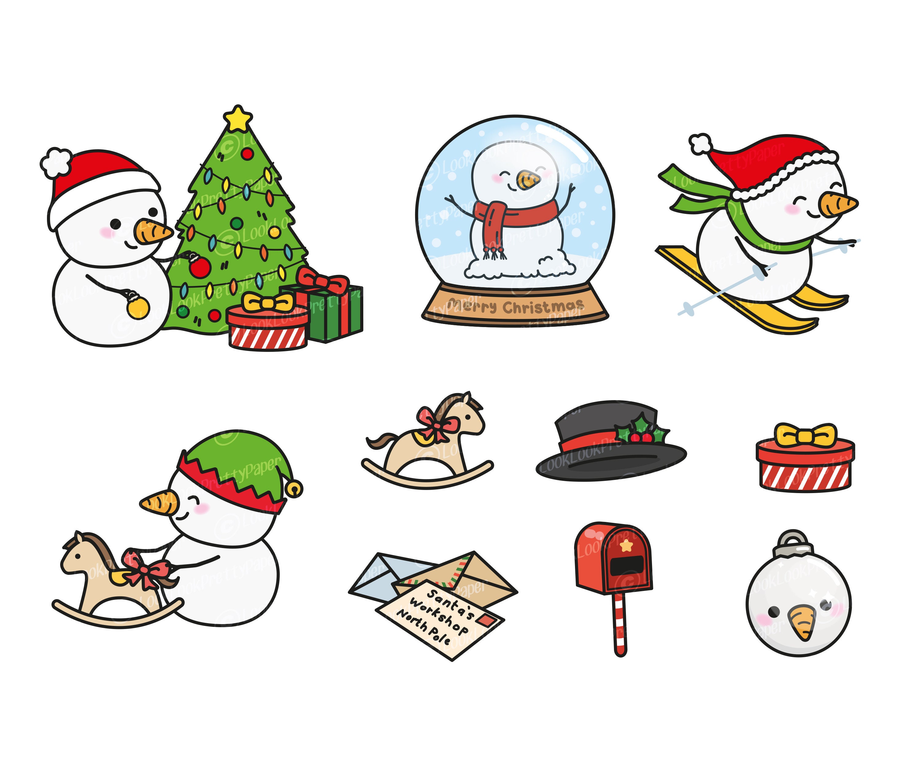 Premium Vector Clipart - Kawaii Snowman - Cute Christmas Snowmen ...