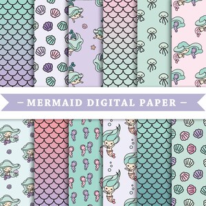 Premium Digital Paper Scrapbooking Paper Kawaii Mermaid Cute Mermaids ...