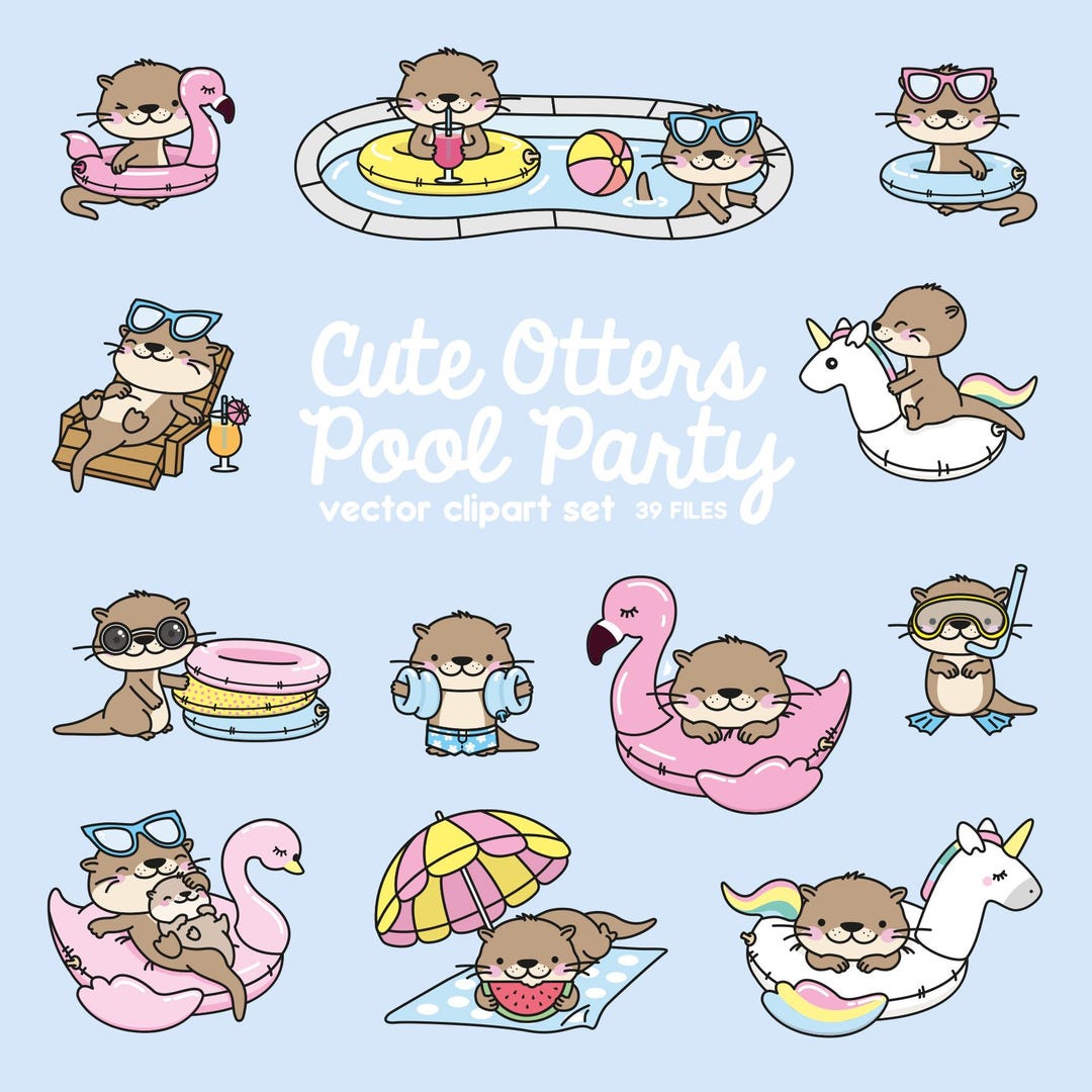 Premium Vector Clipart - Kawaii Otter - Cute Otters Pool Party Clipart ...