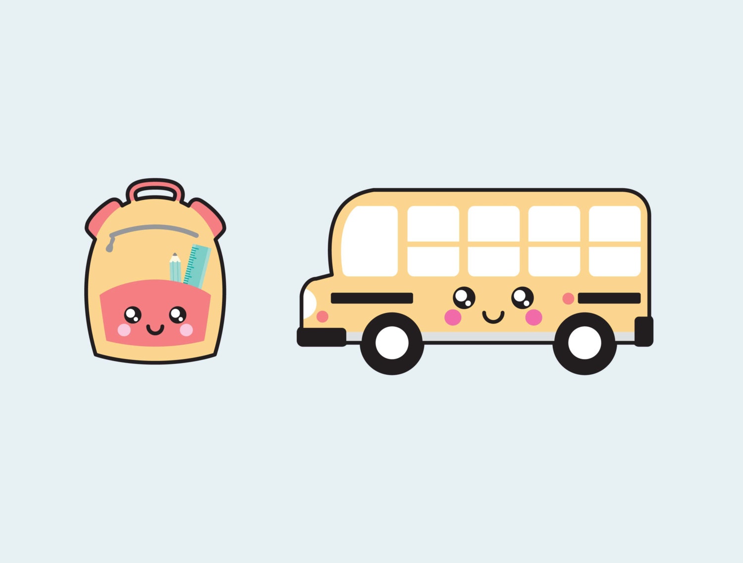Premium Vector Clipart Kawaii Back to School Clipart | Etsy