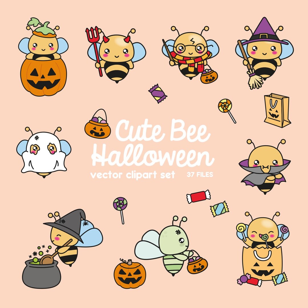 Premium Vector Clipart - Kawaii Halloween Bees - Cute Halloween Bees ...