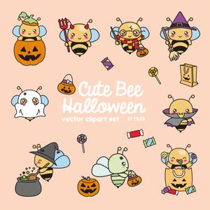 Premium Vector Clipart - Kawaii Halloween Bees - Cute Halloween Bees ...
