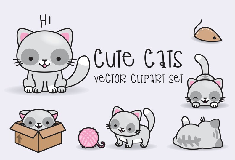 Premium Vector Clipart Kawaii Cats Cute Cats Clipart Set - Etsy