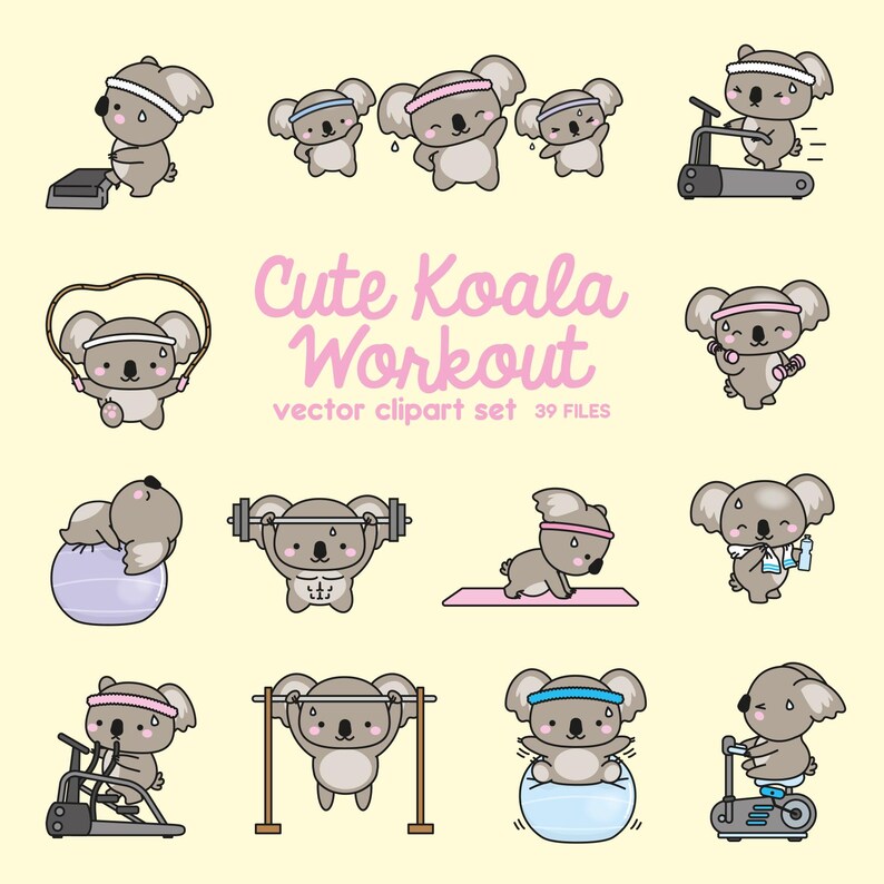 Premium Vector Clipart - Kawaii Workout Koalas - Cute Workout Koalas ...