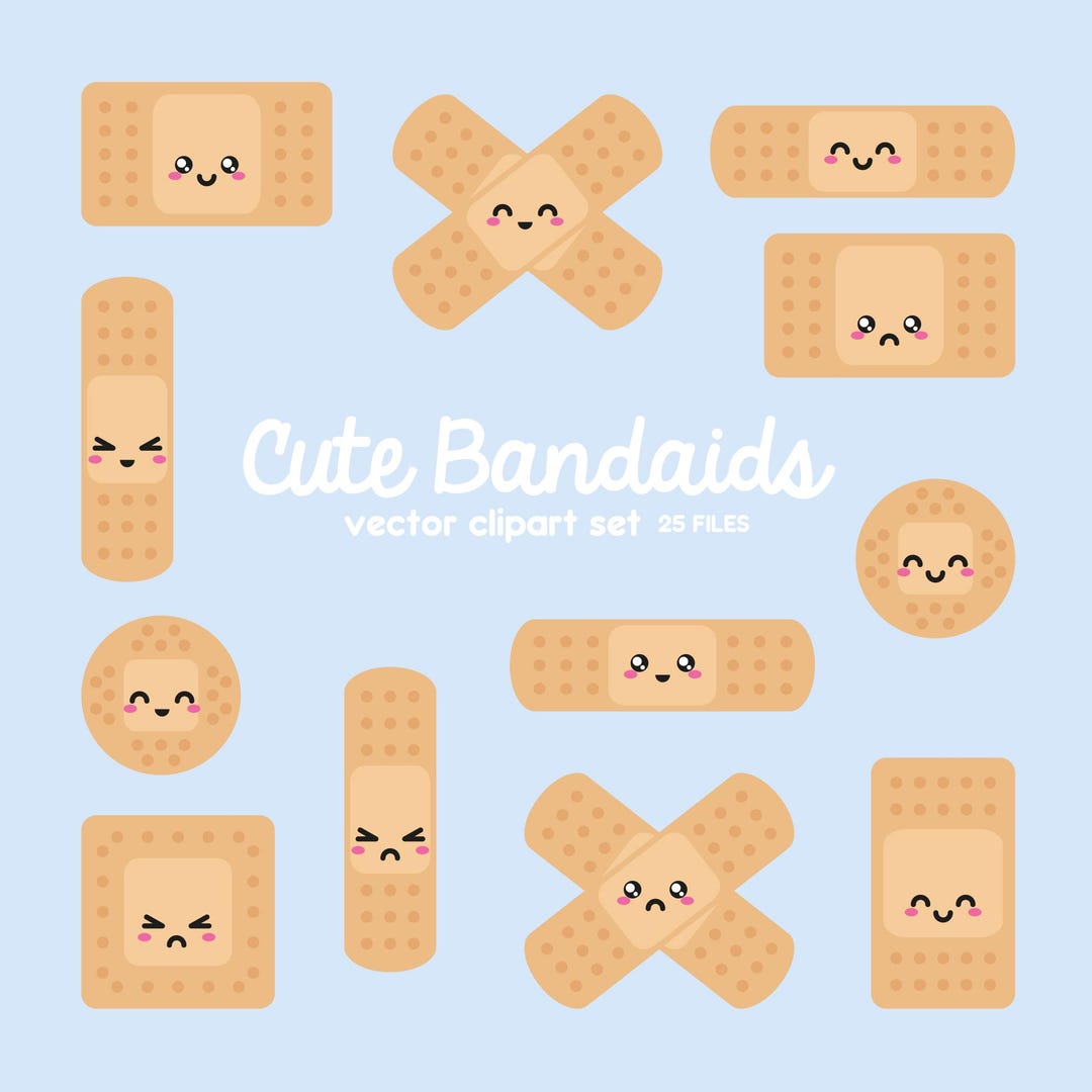 Premium Vector Clipart - Kawaii Bandaids - Cute Bandaids Clipart Set ...