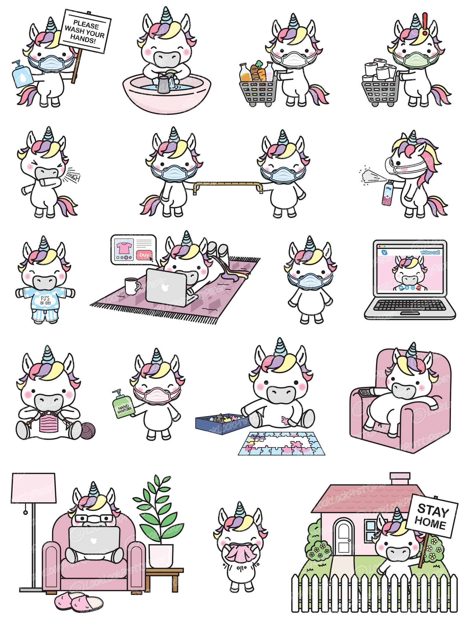Premium Vector Clipart Kawaii Unicorn Cute Unicorn Social | Etsy