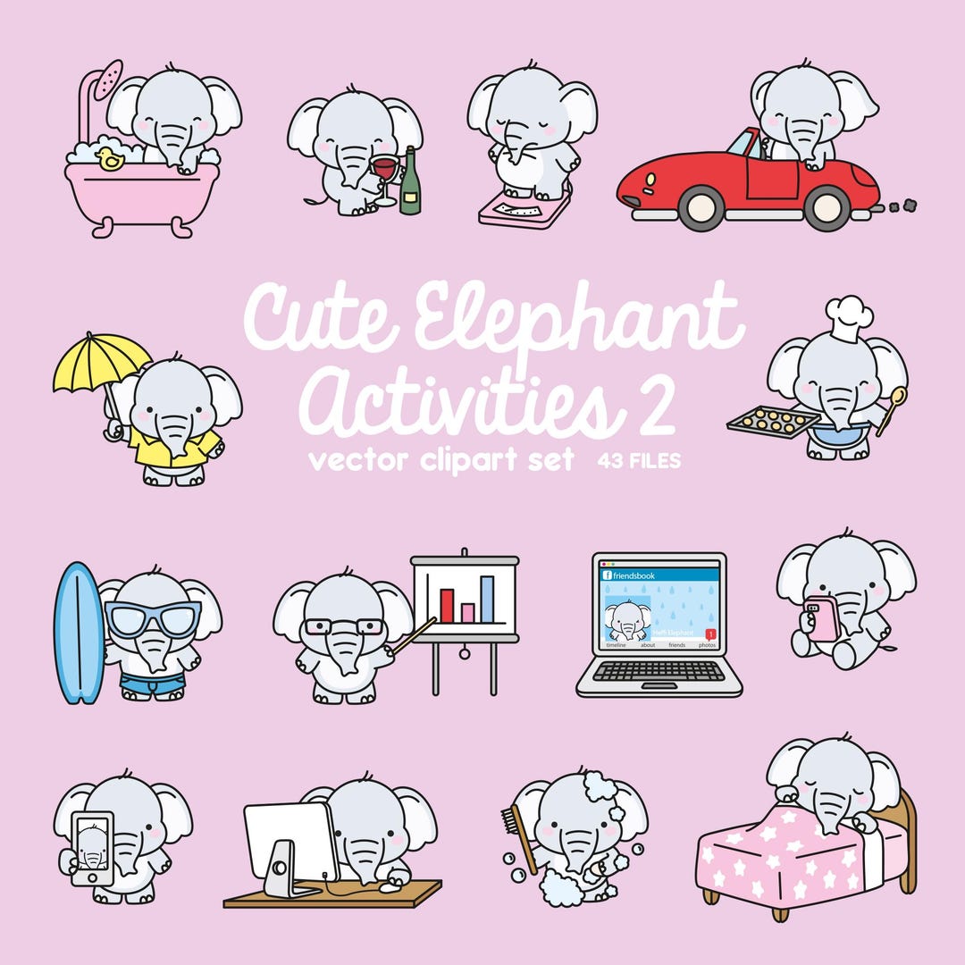 Premium Vector Clipart - Kawaii Elephant - Cute Elephant Planning ...