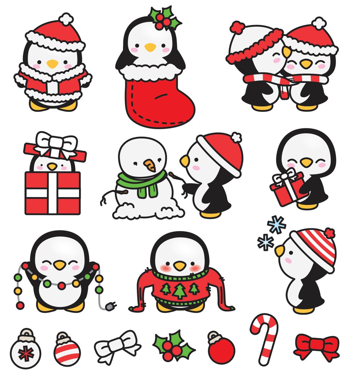 Premium Vector Clipart - Kawaii Christmas Penguins - Cute Christmas ...
