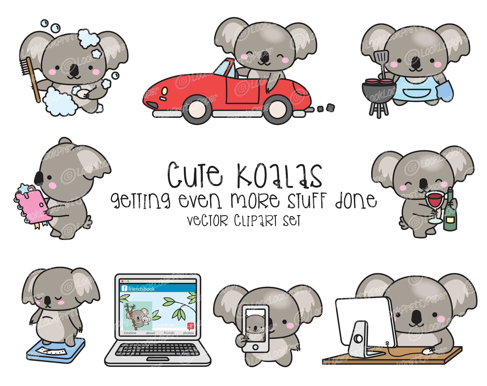 Premium Vector Clipart Kawaii Koala Cute Koala Planning | Etsy